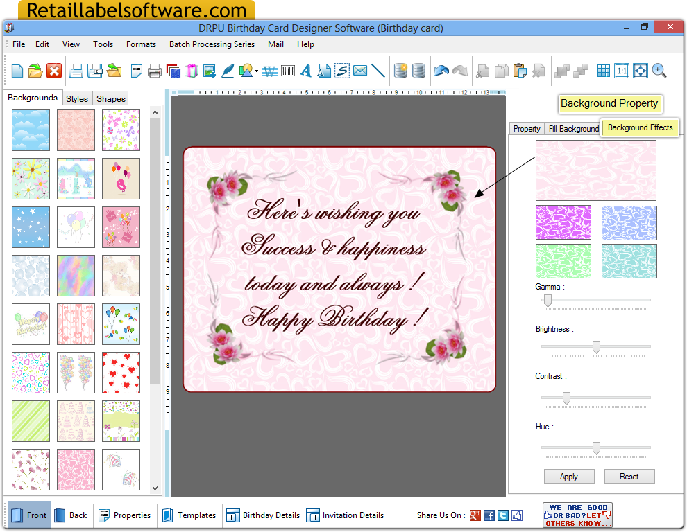 Birthday card maker software screenshot - RetailLabelSoftware