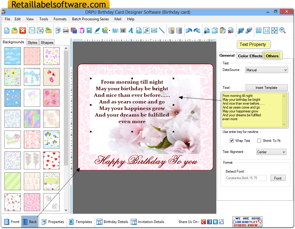 Birthday card maker software screenshot - RetailLabelSoftware