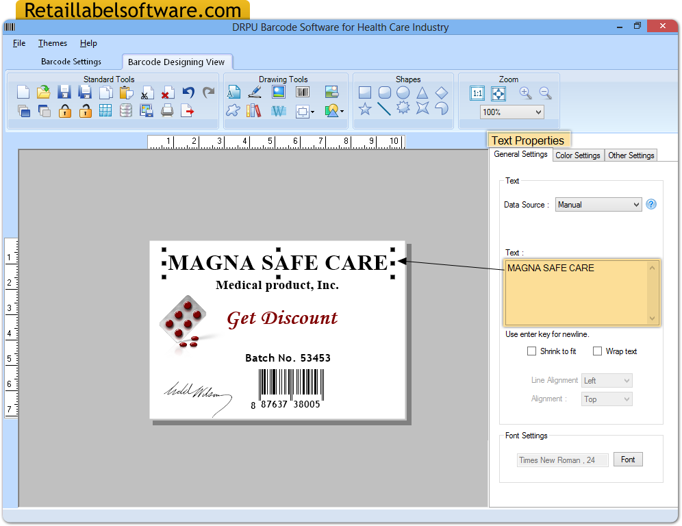 Healthcare Industy Barcode Label Software - RetailLabelSoftware
