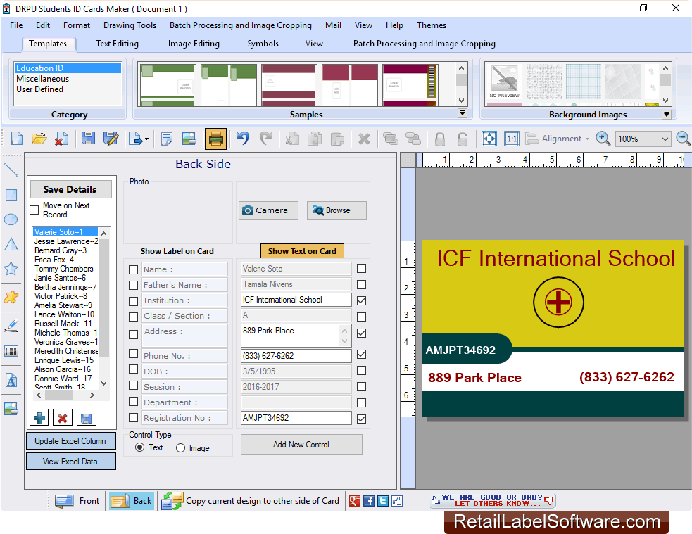 Student ID Card Maker Software Screenshots display student ID card ...